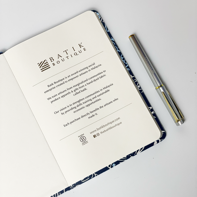 Batik-Inspired Notebook & Pen - Navy Hibiscus – Batik Boutique