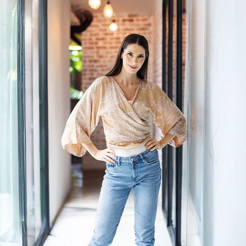 Tie Front Kimono - Tan Orchid – Batik Boutique